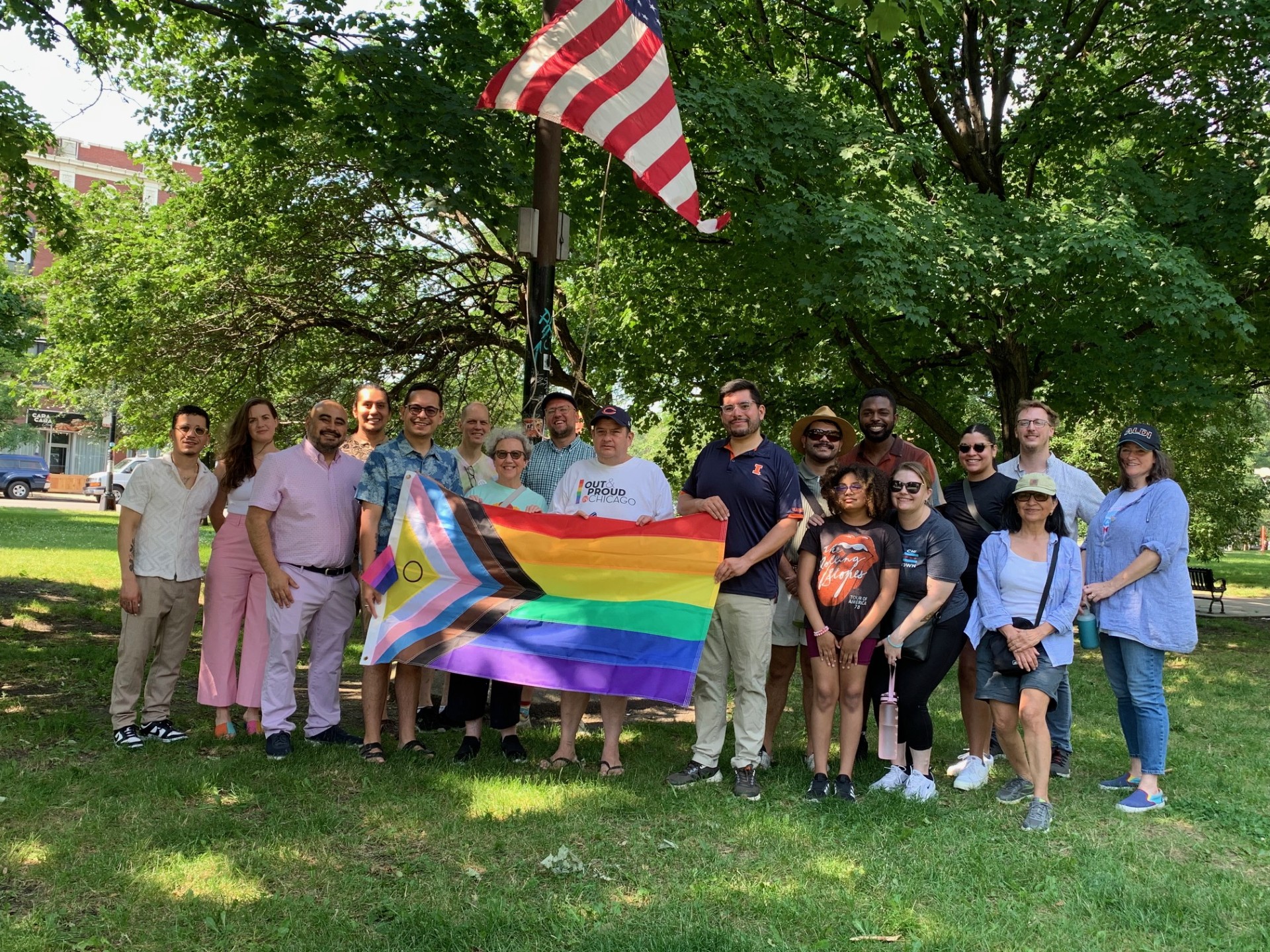 Chicagoans raise Progress Pride Flag in Logan Square - Windy City Times